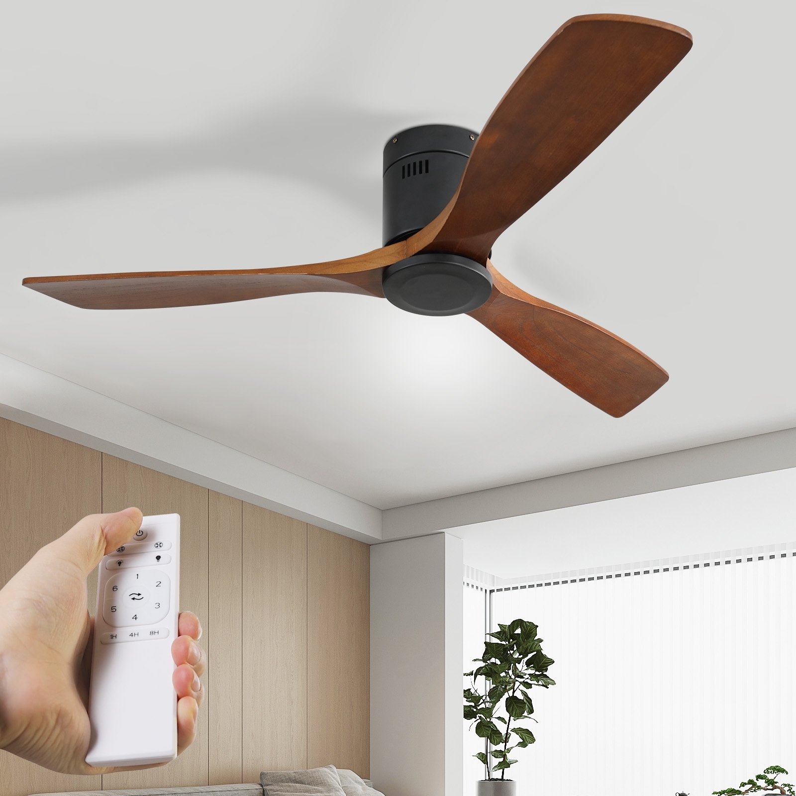52" Low Profile Ceiling Fan with Light and Remote,Wood Blades ...