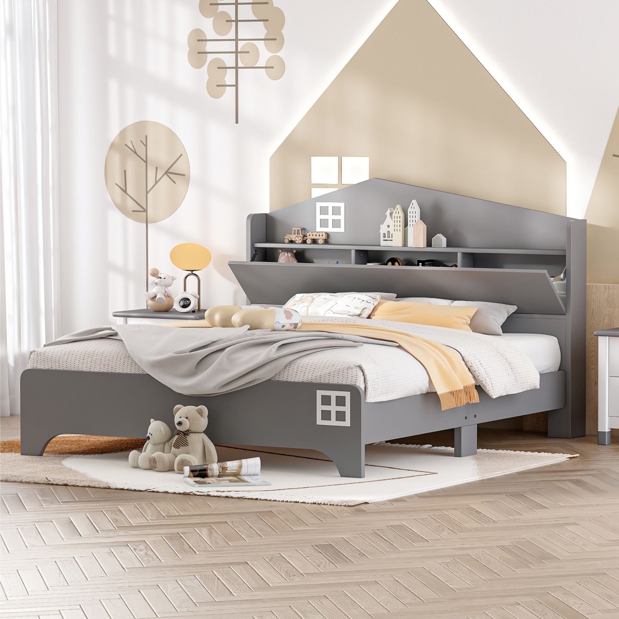 House Bed with Storage Headboard Kids Bed with Storage Shelf - Bed Bath ...
