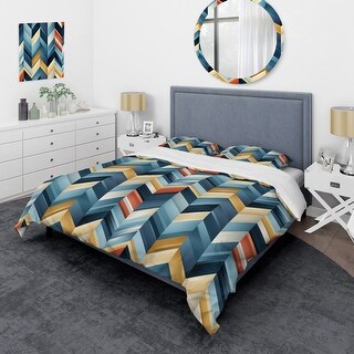Designart "Blue And Golden Geometric Chevron" Yellow Modern Bed Cover ...