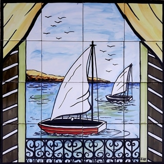24x24 Sailing Boat Backsplash 16pc Mosaic Tile Decorative Wall Mural ...