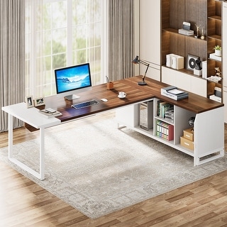Large Executive Desk with File Cabinet, L Shaped Computer Desk Storage ...
