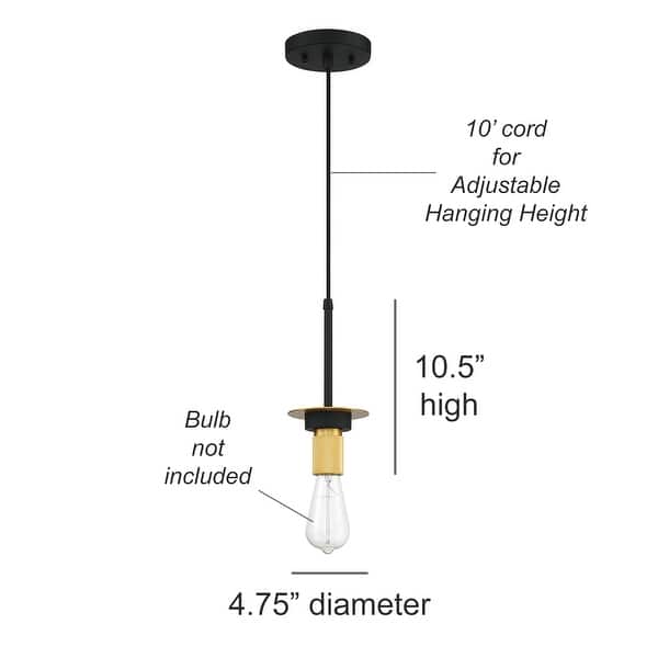 Onyx Industrial Pendant Light, Adjustable Black and Gold Metal Ceiling ...