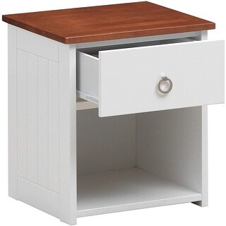 Farah Nightstand, White & Oak, Nautical Coastal Style, 1 Drw&Open ...