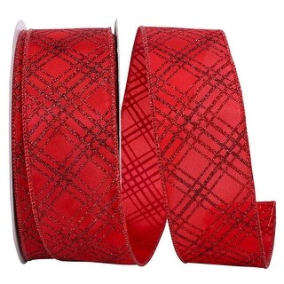 Red With Glitter Crisscross Pattern Wired Ribbon - Bed Bath & Beyond ...