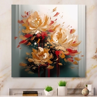 Designart "Golden Red Flower I" Floral Metal Wall Art - Bed Bath ...