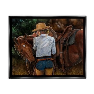 Stupell Cowgirl Tending to Horse Framed Floater Canvas Wall Art Design ...