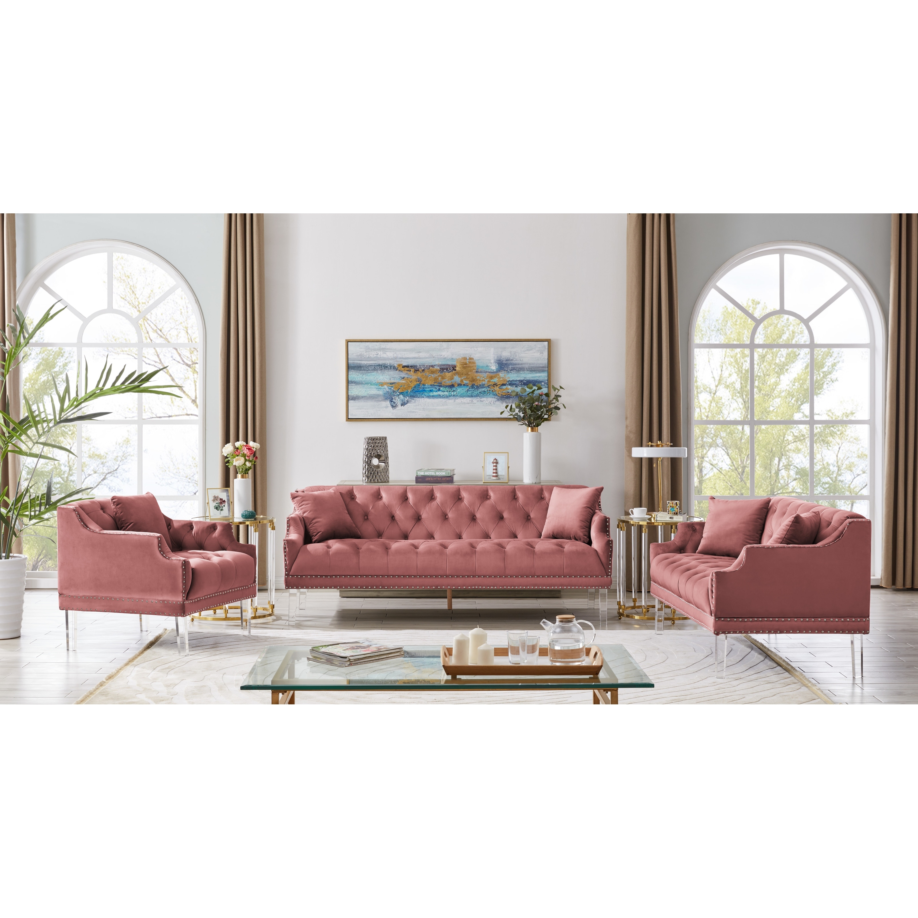 Eva blush velvet sofa store