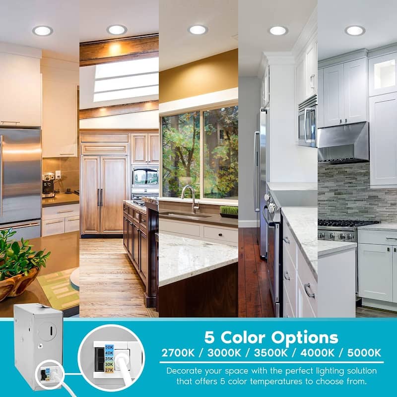 Luxrite 6" Ultra Thin LED Recessed Light J-Box 12W 5 Color Options ...