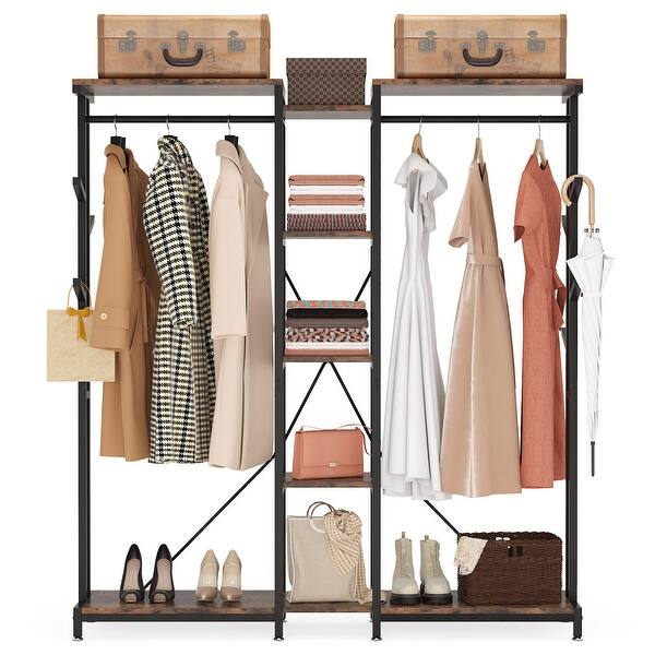 Extra Large Closet Organizer with Hooks Clothes Rack with Shelves and ...
