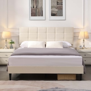Full Size Platform Bed Frame with Fabric Upholstered Headboard and ...