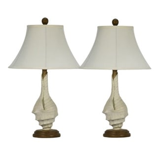 Pair of 25.5" Cast Conch Shell Table lamps with Designer Shades ...
