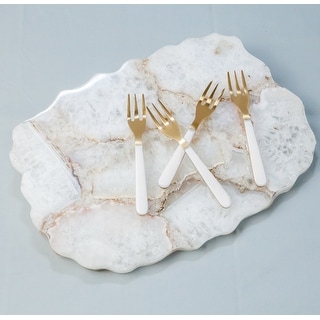 Set of 4 Cocktail Forks w/ White Resin Handles in Giftbox - Gold ...