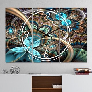 Designart 'Light Blue Fractal Flower' Modern 3 Panels Oversized Wall ...