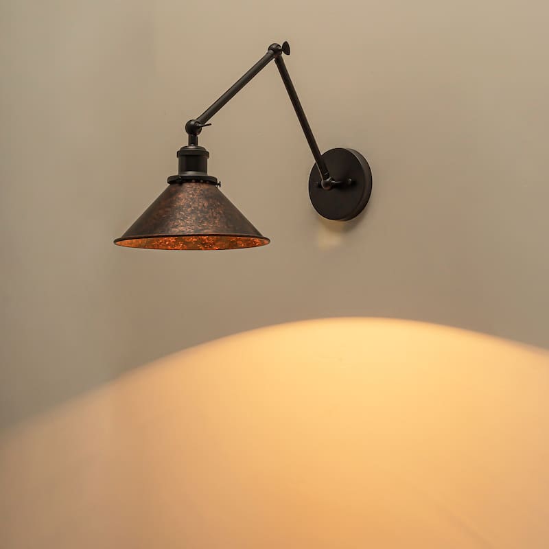 1-Light Vintage Industrial Black and Rust Finish Cone Shade with Swing ...