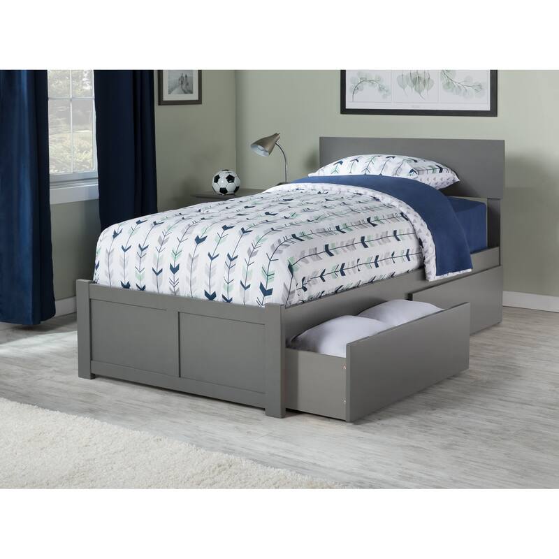 Orlando Twin Platform Bed with Footboard and 2 Bed Drawers in Grey ...