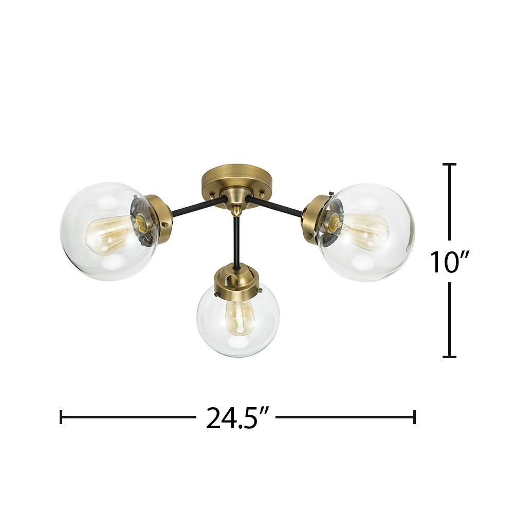 Glass Globe Flushmount Lighting Fixture with 3 LED Bulbs - 24.50x24 ...