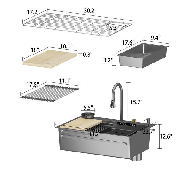 33 Inch Farmhouse Sink Front Kitchen Sink Workstation Single Bowl - Bed ...