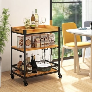 Modern Metal Wood Shelf Kitchen Serving Bar Cart with Removable Top ...