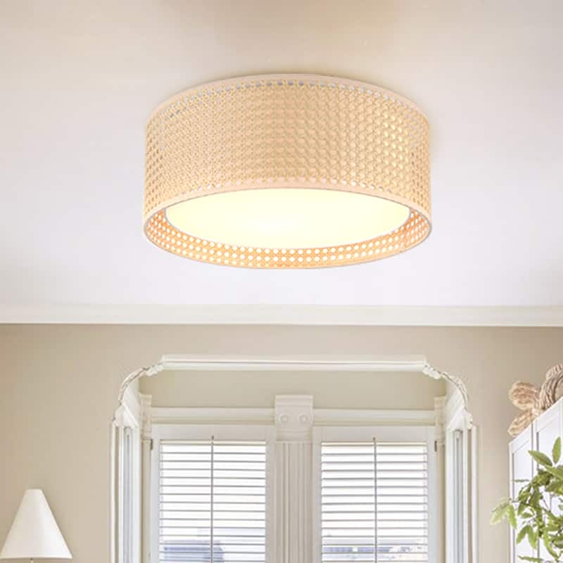 WINGBO Modern 3-Light Flush Mount Ceiling Light Fixture with Rattan ...