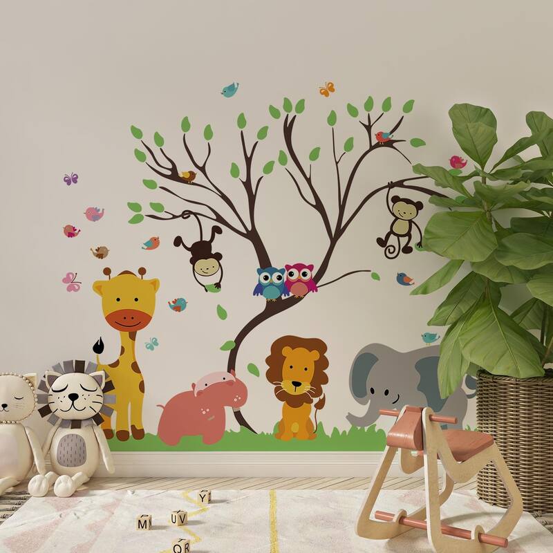 Walplus Zoo Animal Forest Tree Wall Sticker DIY Art Nursery Decor ...