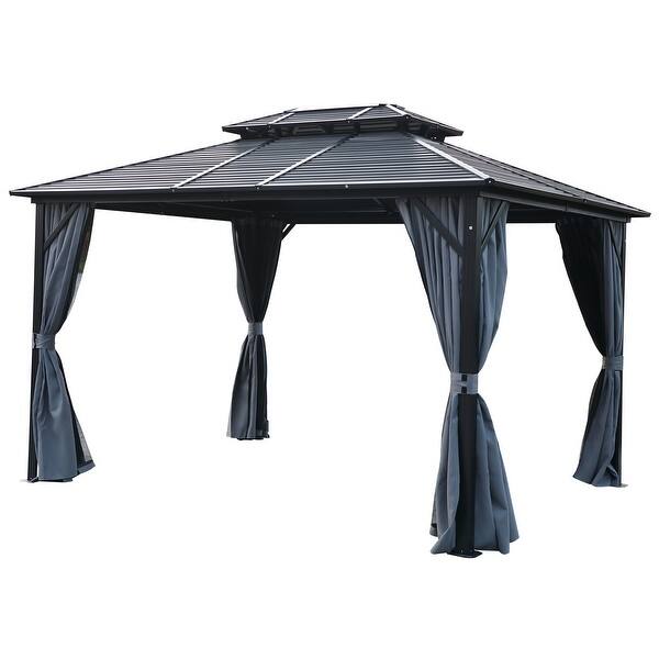 Outsunny 12'x 10' 2-Tier Roof Steel Hardtop Aluminum Permanent Gazebo ...