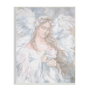 Stupell Loving Angel Holding White Flower Traditional Portrait Wood ...