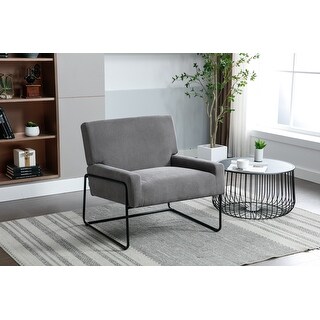 Grey Soft Velvet Accent Chair Square Arm Chair w/ Metal Frame - Bed ...