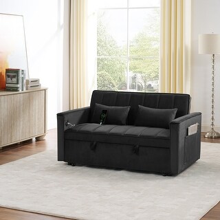 Futon Sofa Bed with USB Charging, Reclining Backrest, and Plush Pillows ...