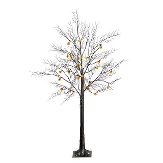 Pre-Lit Pumpkin Artificial Halloween Twig Tree - 4' - Orange LED Lights ...
