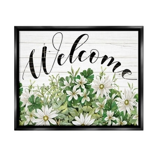 Stupell Welcome Rustic Planked Sign White Flower Blossoms Floater Frame ...