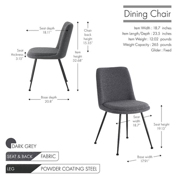 Porthos Home Soren Fabric Armless Dining Chairs with Steel Legs, Set of ...