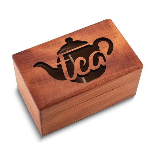 Curata Tea with Cut Out Pot Handmade Carved 2 Compartment Wooden Box ...