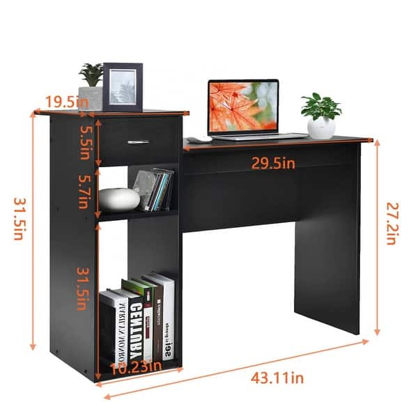 Compact Computer Desk With Drawers And Shelves For Small Space Office ...
