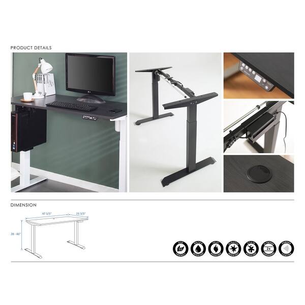 Florence Wood and Metal Electric Height Adjustable Motion Desk in Black ...