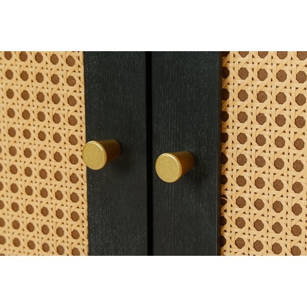 Sideboard Buffer Storage Cabinet With 4 Rattan Doors and Adjustable ...
