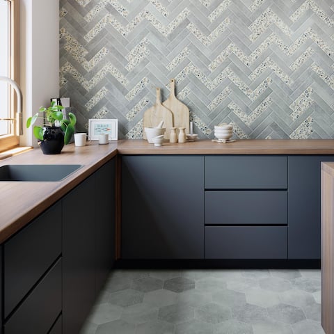 Merola Tile Stella Hex Azul 8-5/8" x 9-7/8" Porcelain Floor and Wall ...