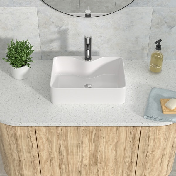 Kichae 19 Inch Ceramic Vessel Sink Rectangle Glossy White Bathroom Sink ...