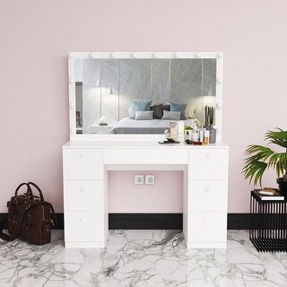 Tammy Modern White Painted Vanity Table, Lights, for Bedroom - Bed Bath ...