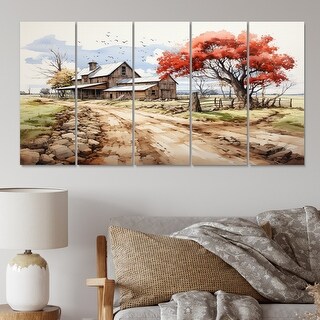 Designart "Farmstead Lnadscape I" Landscapes Multipanel Wall Decor set ...
