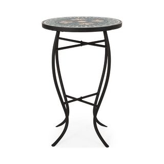 Han Outdoor Round Ceramic Tile Side Table with Iron Frame by ...