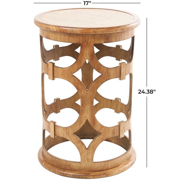 Brown Wood Open Frame Geometric Accent Table with Circular Cutouts ...