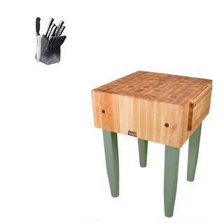 John Boos PCA1 18x18 Butcher Block & 13-Piece Knife Set, Basil - Bed ...