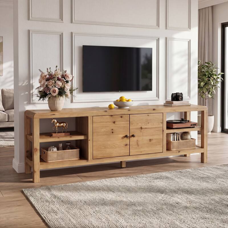70.9-Inch Solid Wood TV Stand, Entertainment Center with Storage for ...