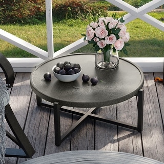 COSIEST Outdoor Patio Round Dark Grey Metal Coffee Table - Bed Bath ...