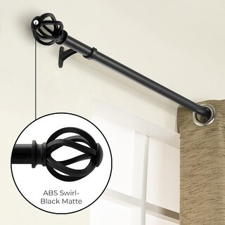 Deco Window 1 Inch 72"-144" Black Curtain Rod with Swirl Finials for ...