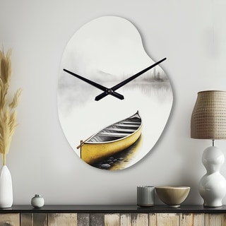 Designart - Yellow Canoe On The Lake I - Coastal Boat Large Wall Clock ...