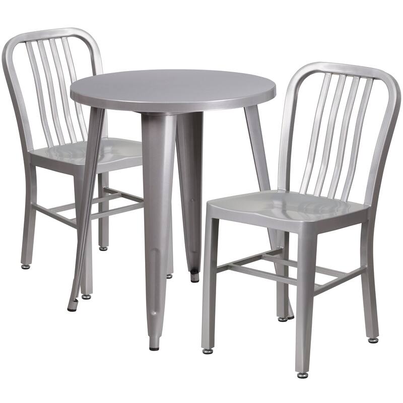 24-inch Round Indoor/ Outdoor 3-piece Metal Table and Chairs Set ...