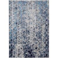 HomeRoots 9' X 12' Blue Ivory And Gray Geometric Power Loom Distressed ...