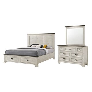 Pilaster Designs Aubrielle 3 Piece Queen Farmhouse Bedroom Set, White ...