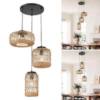 Large Wicker Rattan Hand-Woven Pendant Light Fixture for Dining Room ...